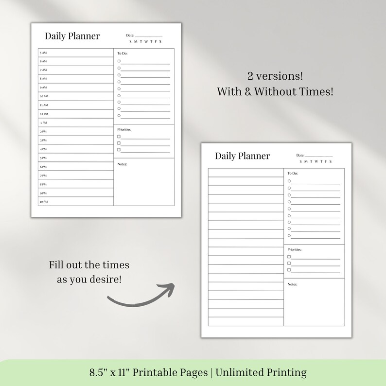 Minimalist Daily Planner Printable Daily Planner Digital - Etsy