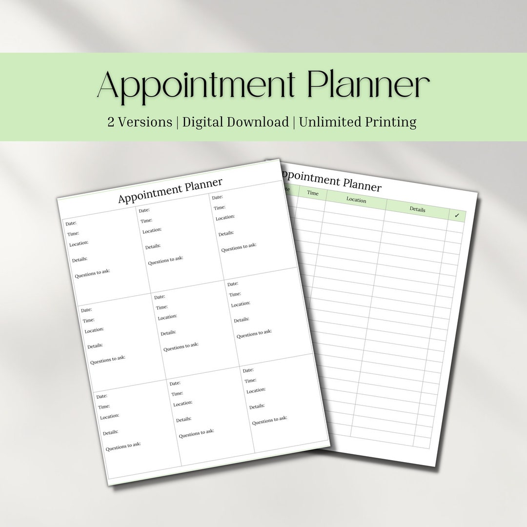 Appointment Planner Printable Digital Appointment Tracker - Etsy