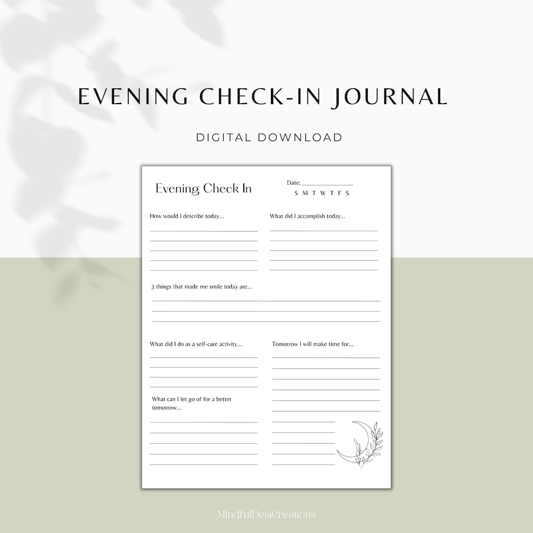 Evening Check in Journal, Evening Mindfulness Journal Template, Daily ...