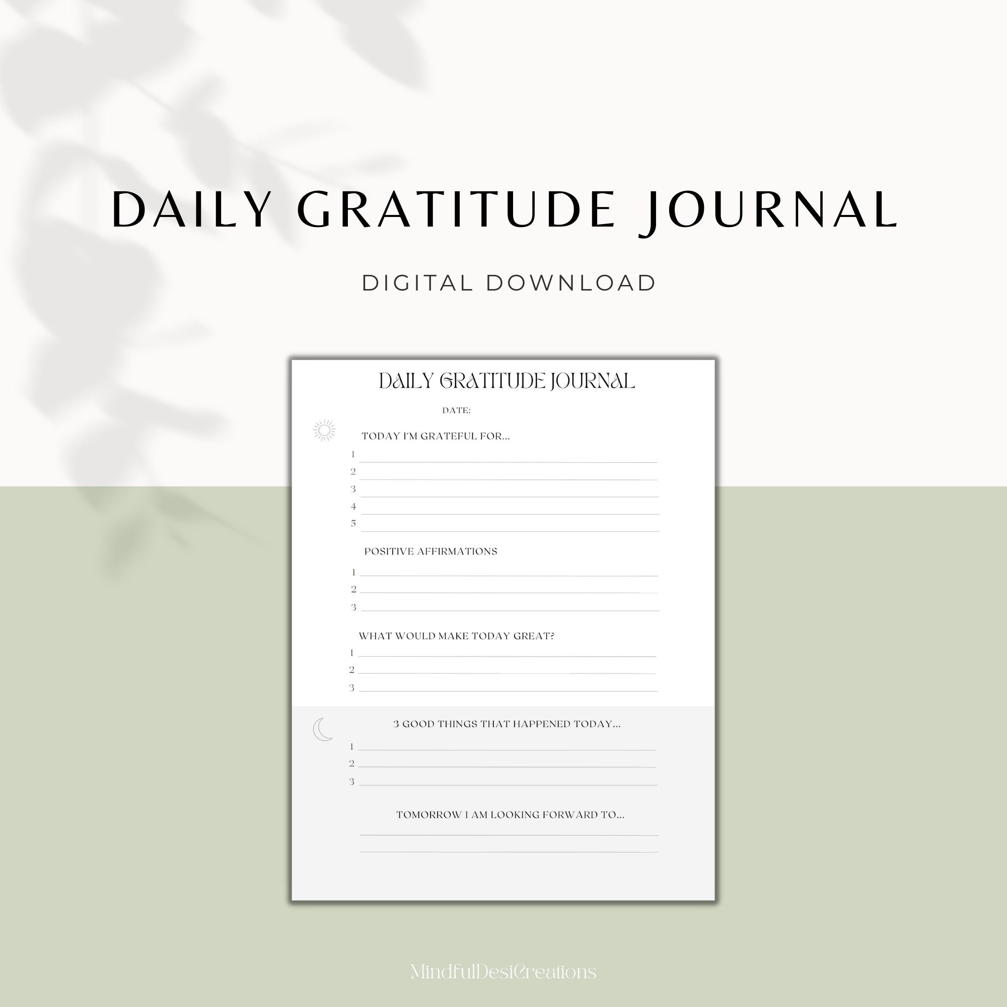Daily Gratitude Journal Printable, Gratitude Journal PDF, Minimalistic ...