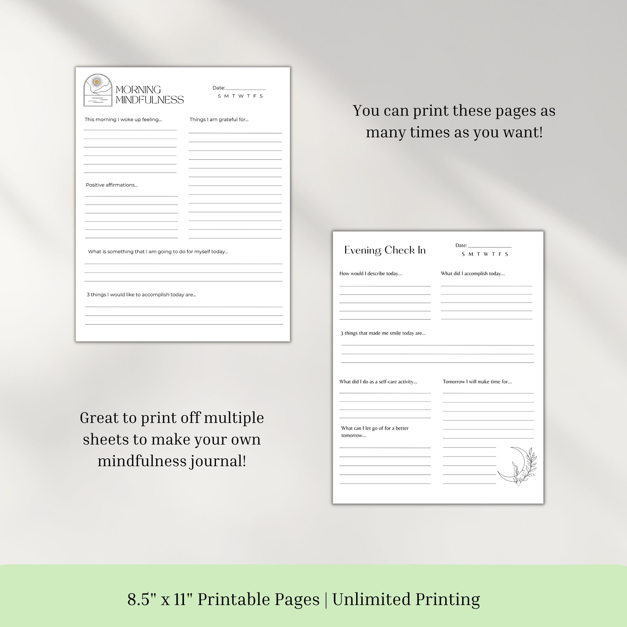 Printable Daily Mindfulness Journal, Self Reflection Guided Journal ...