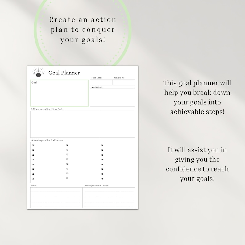 Goal Planner Printable, Digital Goal Tracker, Goal Setting Insert ...