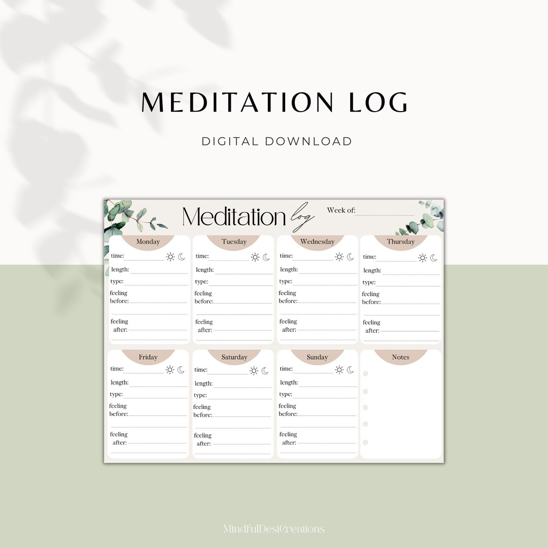 Weekly Meditation Log Printable, Weekly Meditation Journal, Meditation ...