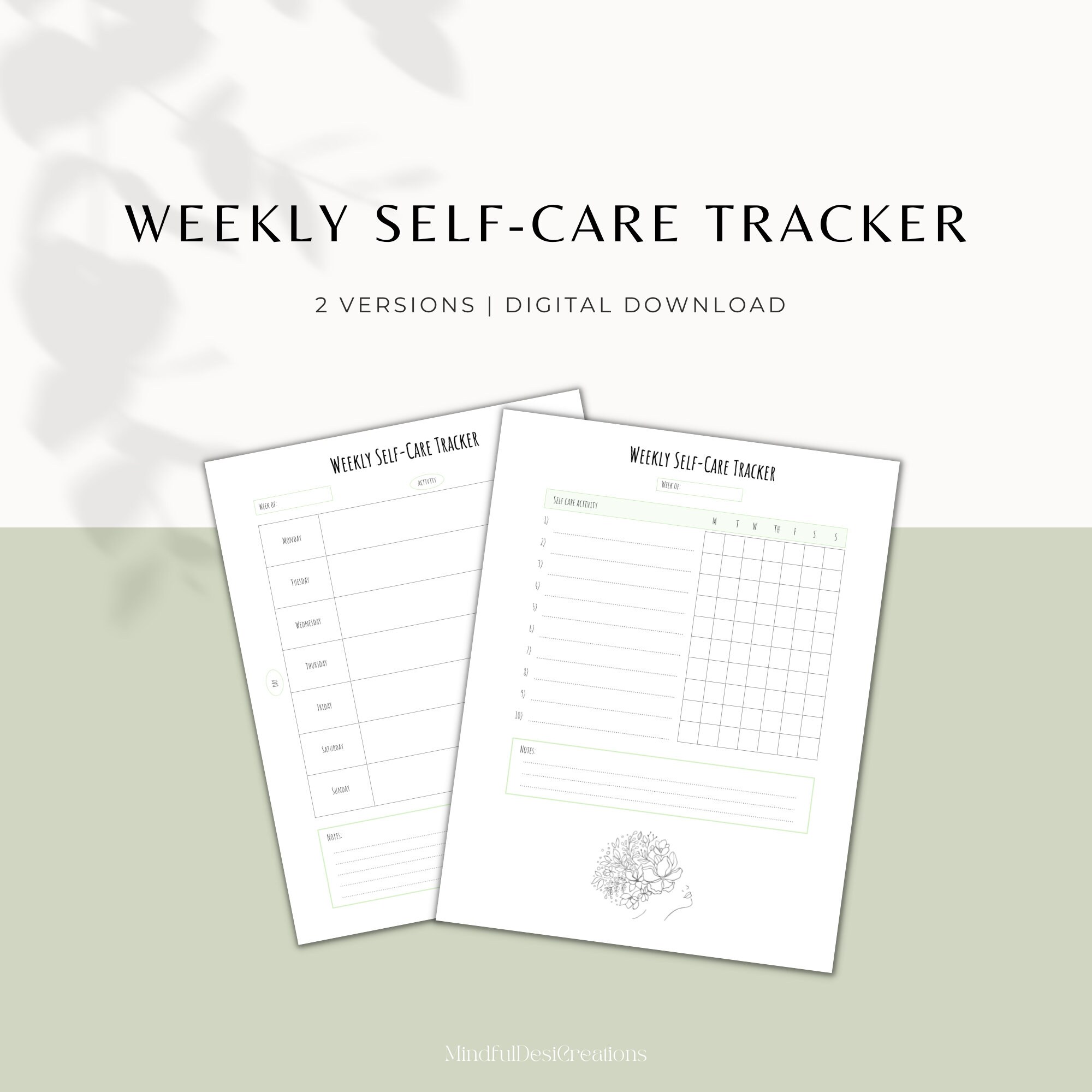 Printable Self Care Tracker, Self Care Checklist, Wellness Planner ...