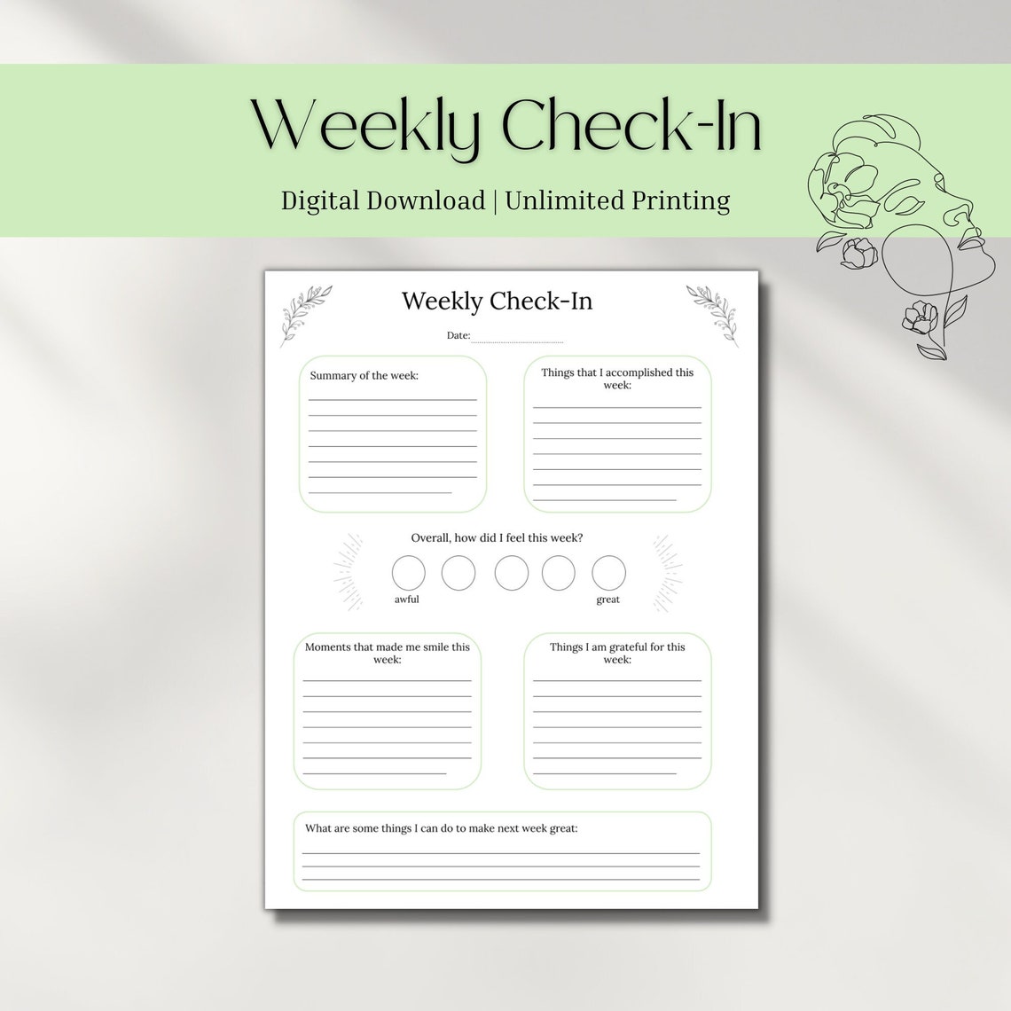 Weekly Check in Printable Weekly Reflection Mindful Check in - Etsy