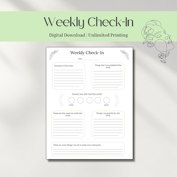 Weekly Check in Printable Weekly Reflection Mindful Check in - Etsy