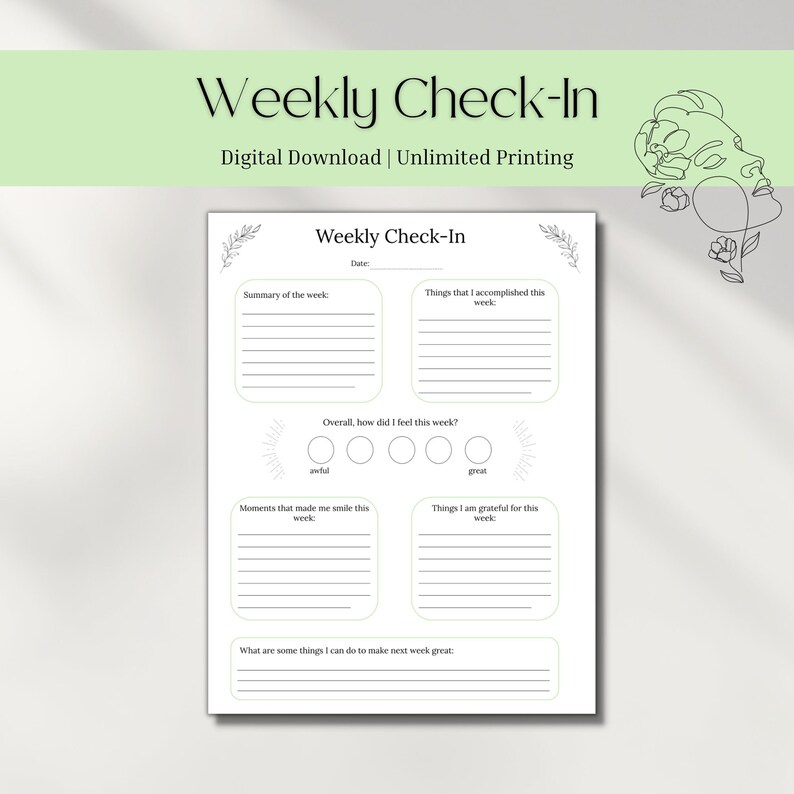 Weekly Check in Printable Weekly Reflection Mindful Check in - Etsy