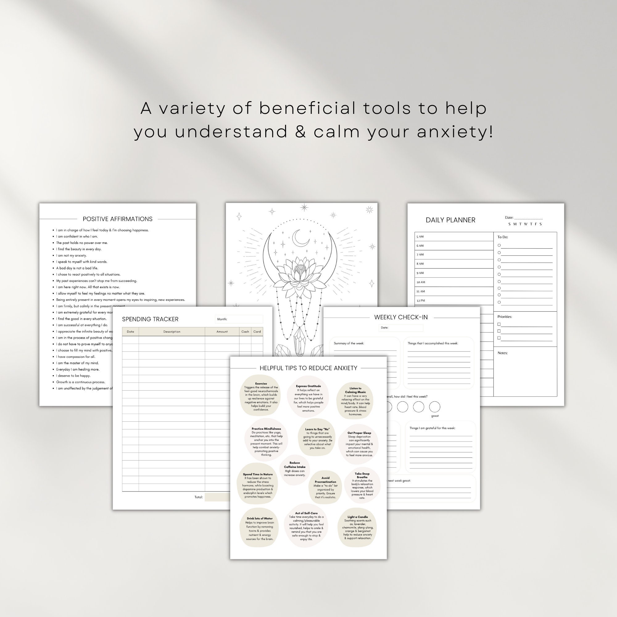 Hojas de trabajo imprimibles de ansiedad, Diario de ansiedad digital ...