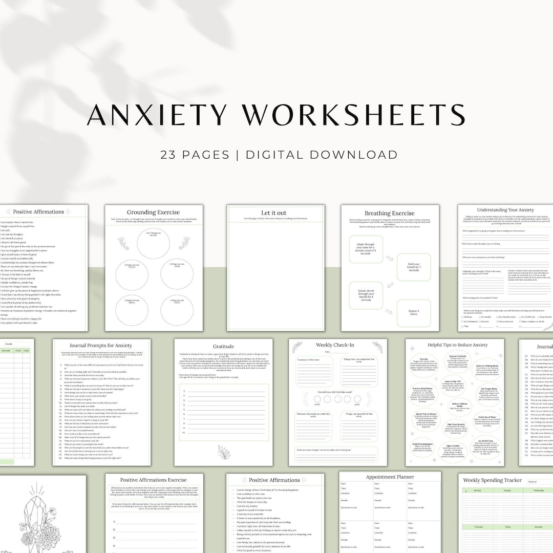 Anxiety Printable Worksheets, Anxiety Journal Digital, Mental Health ...