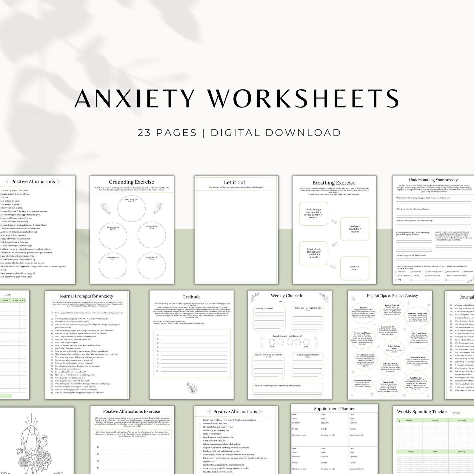Anxiety Printable Worksheets, Anxiety Journal Digital, Mental Health ...