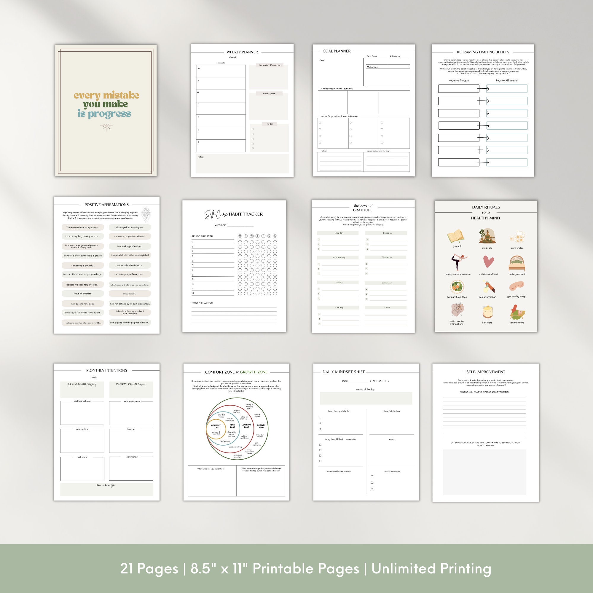Growth Mindset Planner Printable Mindset Journal Mindset - Etsy Canada