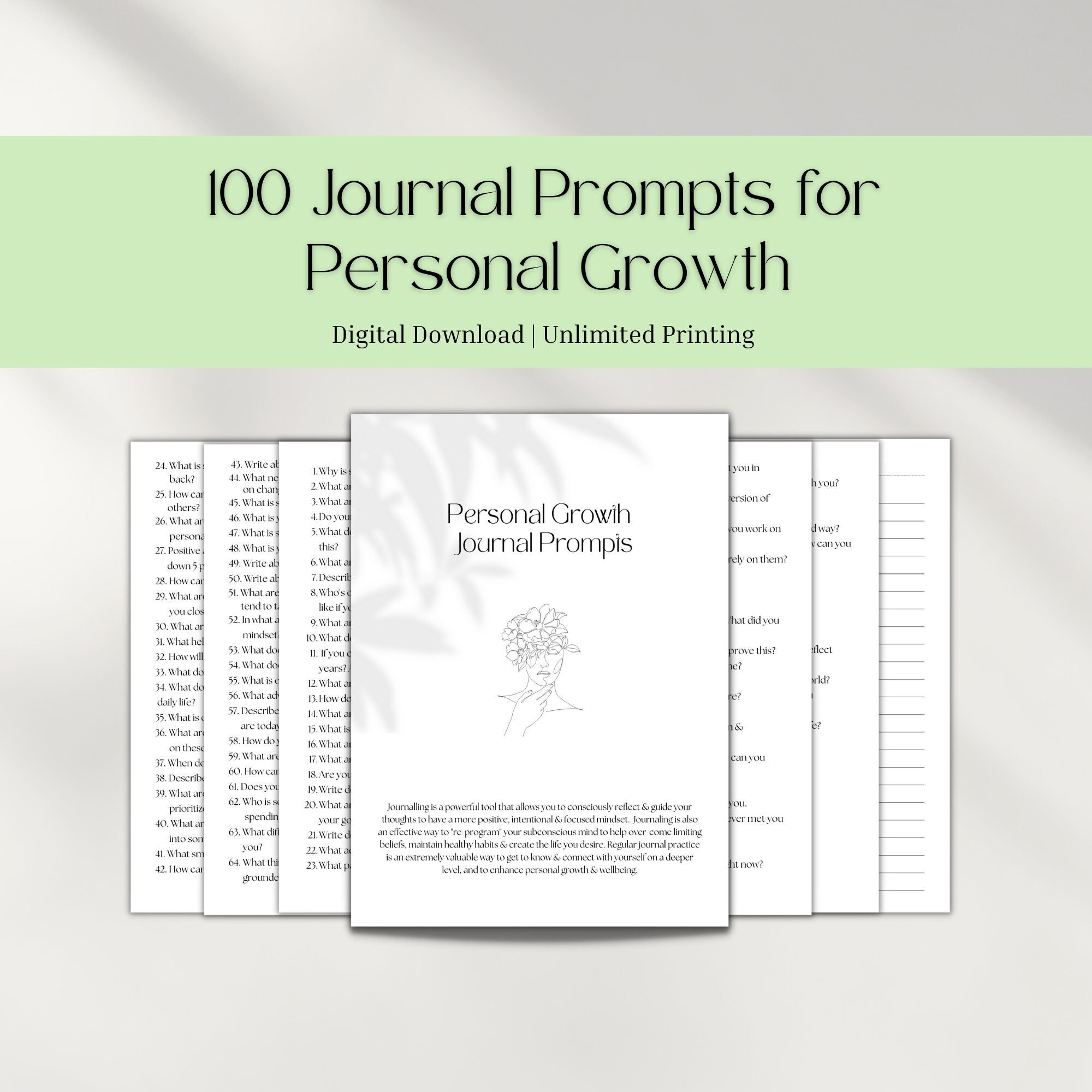 100 Journal Prompts for Personal Growth Printable Journal - Etsy