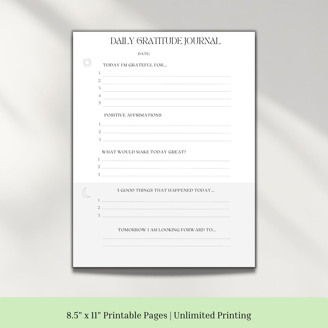 Daily Gratitude Journal Printable, Gratitude Journal PDF, Minimalistic ...