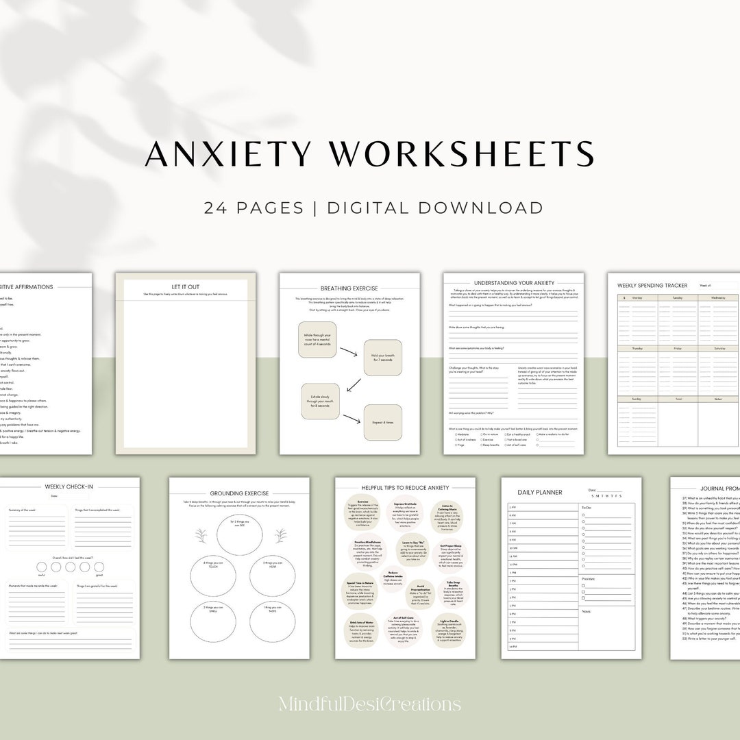 Anxiety Printable Worksheets, Anxiety Journal Digital, Mental Health ...