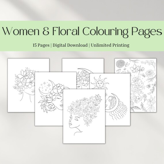 Women & Floral Colouring Pages Female Empower Coloring - Etsy Canada