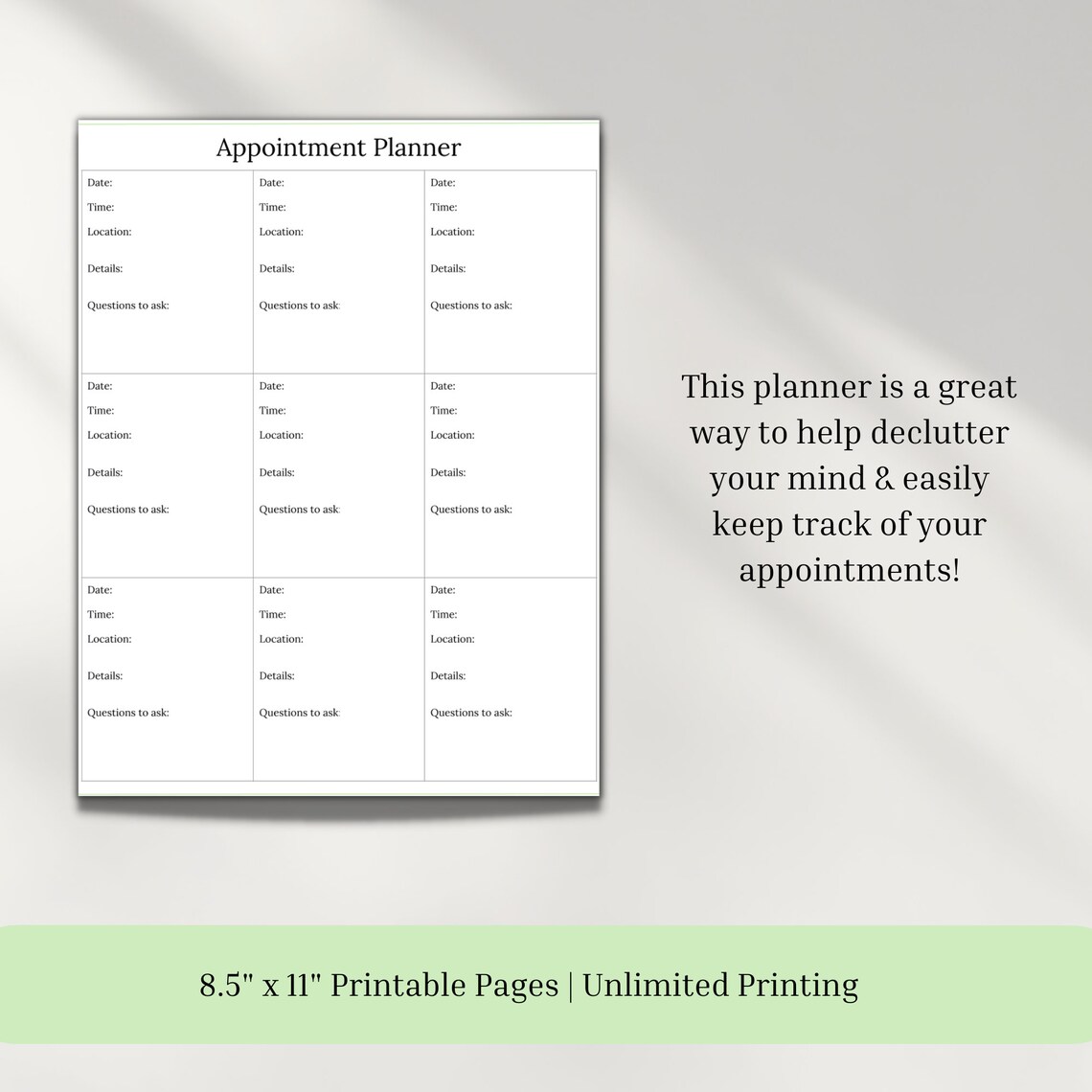 Appointment Planner Printable, Digital Appointment Tracker, Minimalist ...
