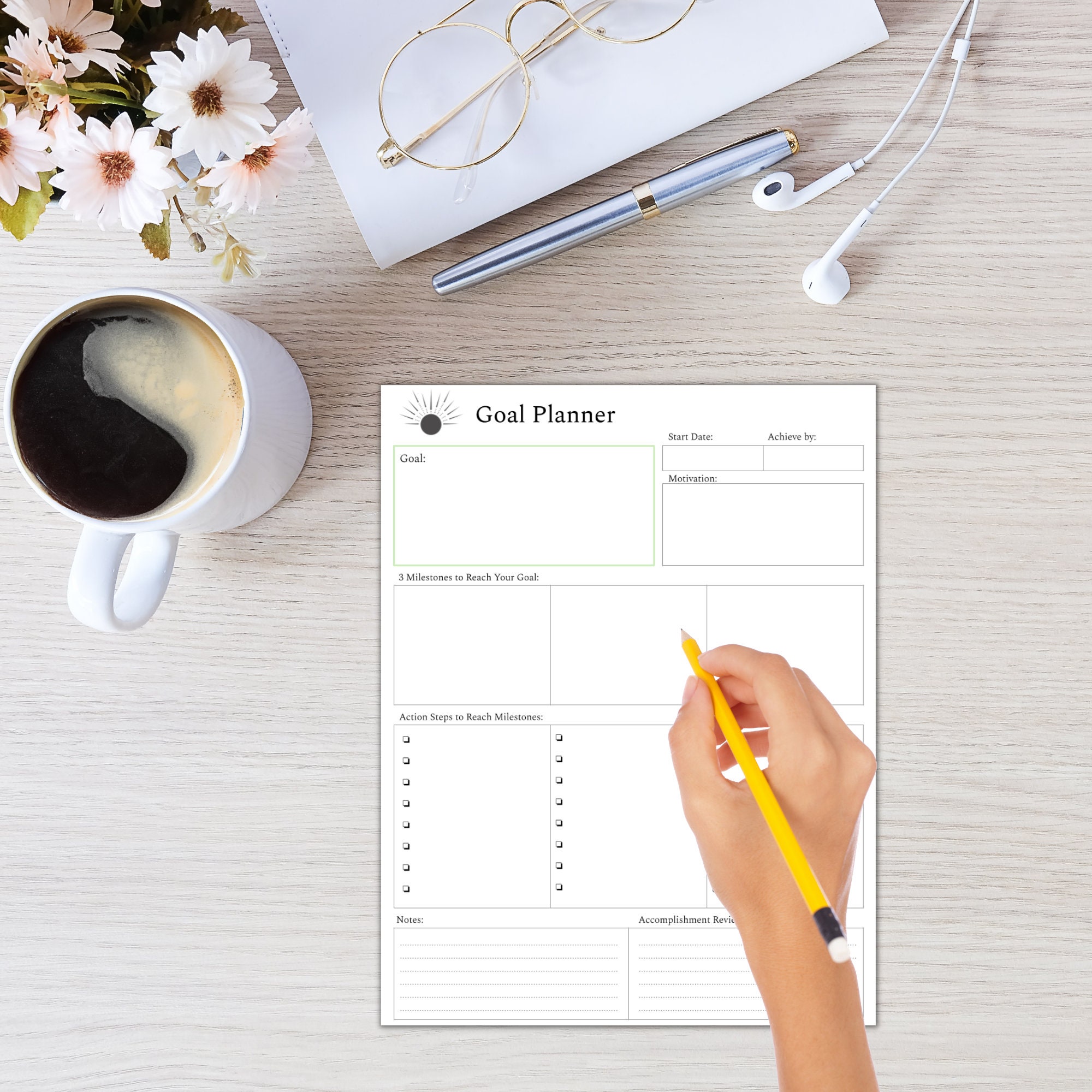 Goal Planner Printable, Digital Goal Tracker, Goal Setting Insert ...