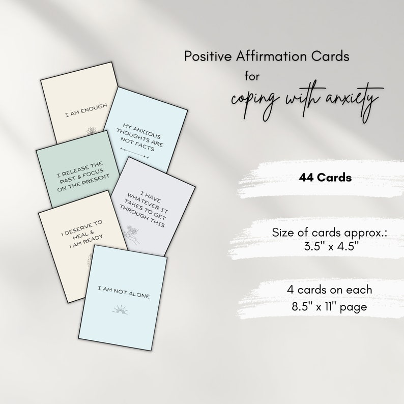 44 Affirmation Cards for Anxiety, Printable Positive Affirmation Cards ...