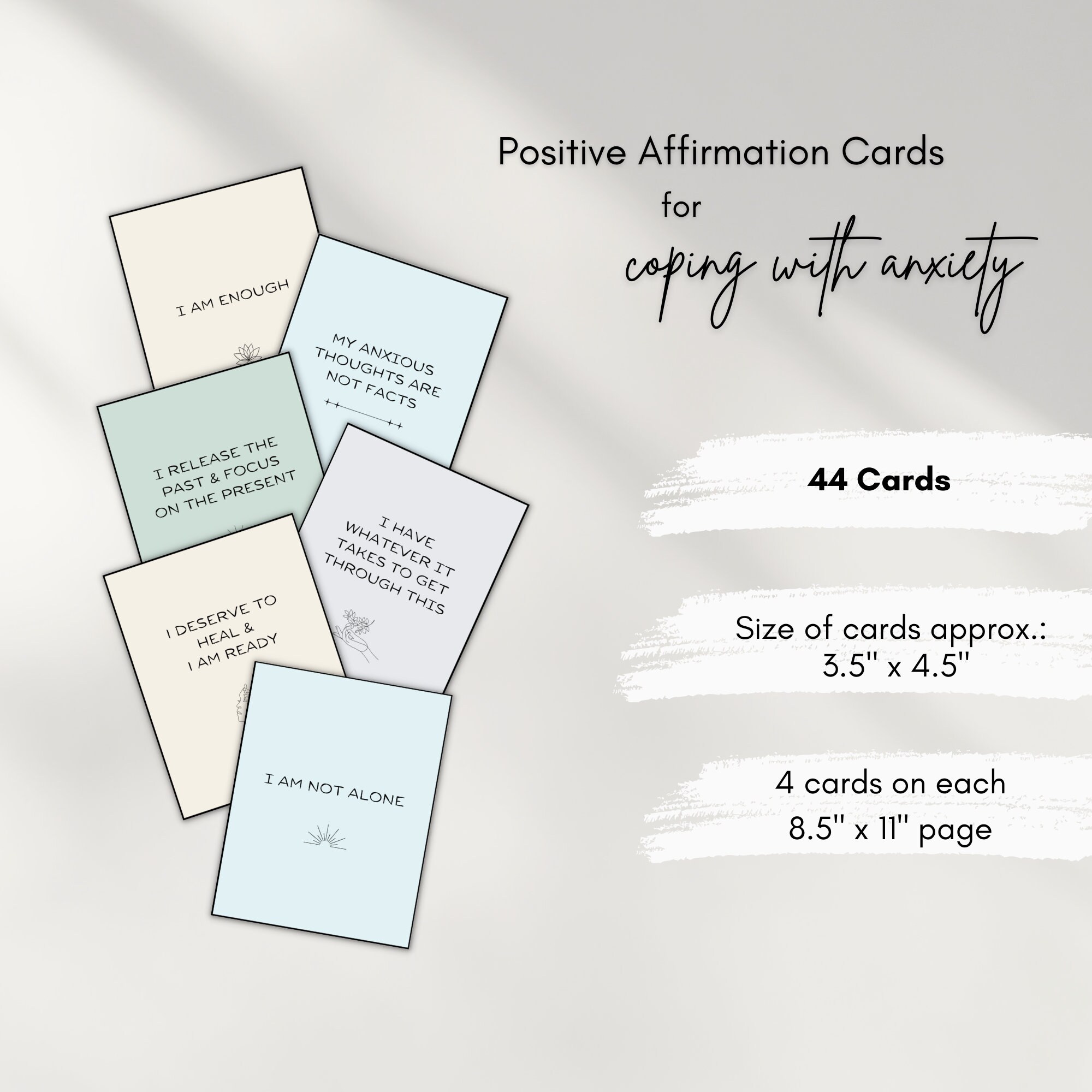44 Affirmation Cards for Anxiety, Printable Positive Affirmation Cards ...