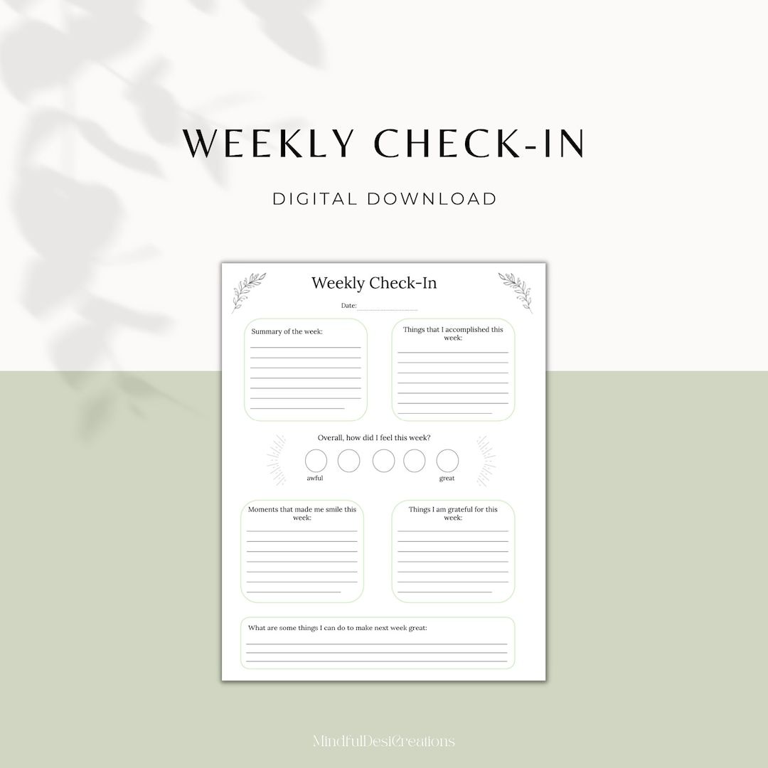 Weekly Check in Printable, Weekly Reflection, Mindful Check in Journal ...