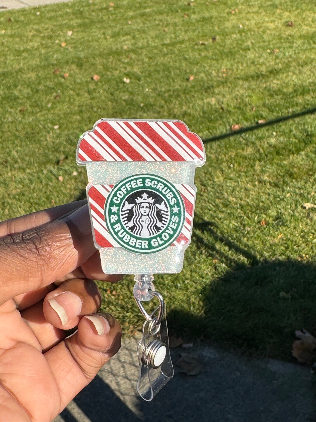 Christmas Coffee Cup Retractable Badge Reel, Nurse ID Holder, Christmas ...