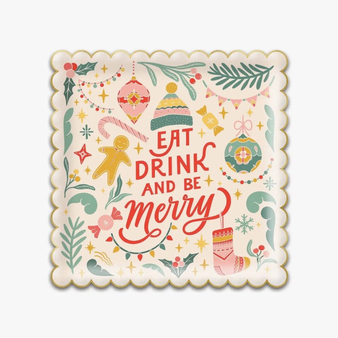 Retro Christmas Square Merry Paper Plates, Retro Plates, Vintage Paper ...