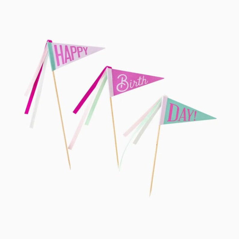 Pink Happy Birthday Pennant Cake Toppers, Happy Birthday Topper, Girl ...