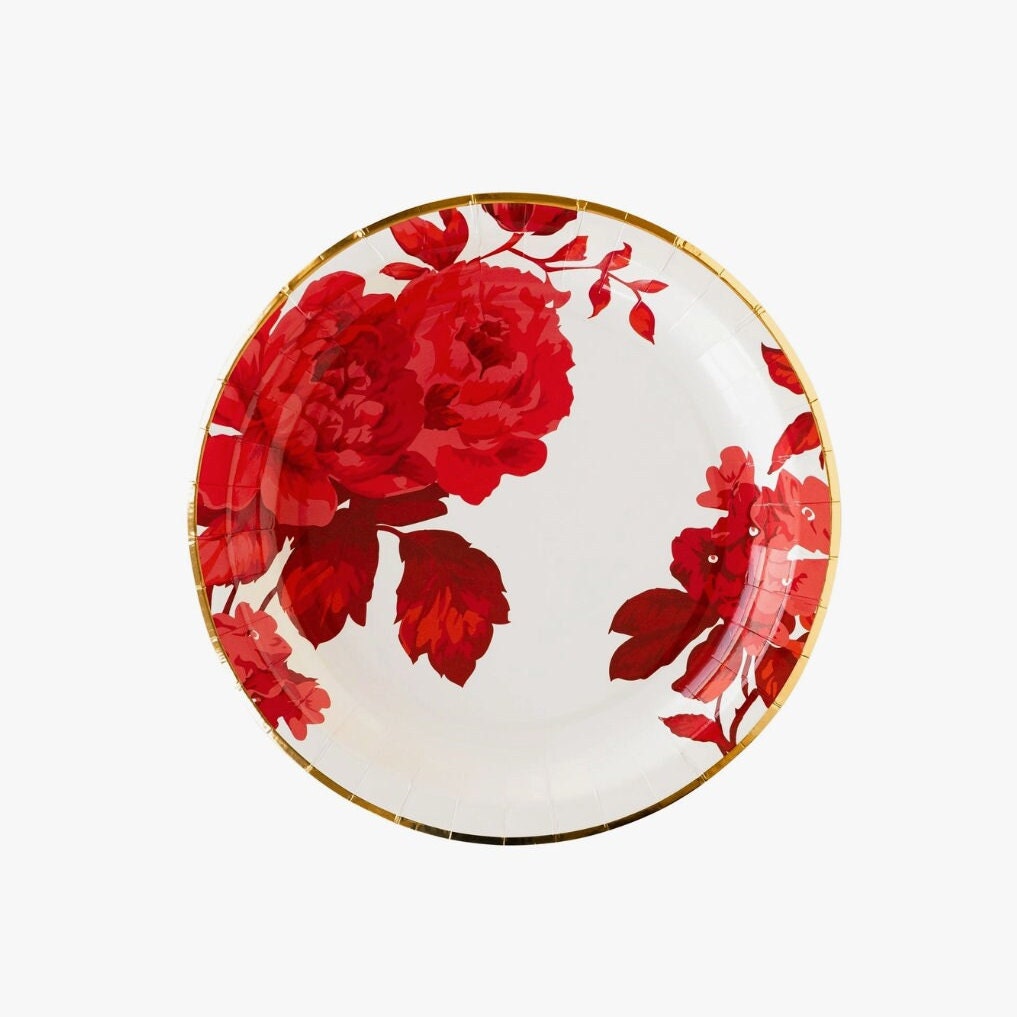 Valentine Plates 8ct, Floral Paper Plate, Valentine Plates, Valentine's ...