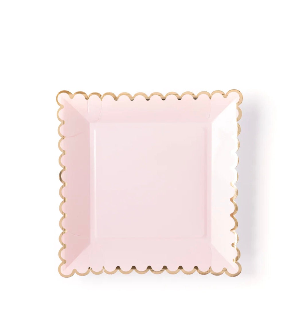 Pink Paper Plates With Gold Scalloped Edge, Bridal Shower, Baby Shower ...
