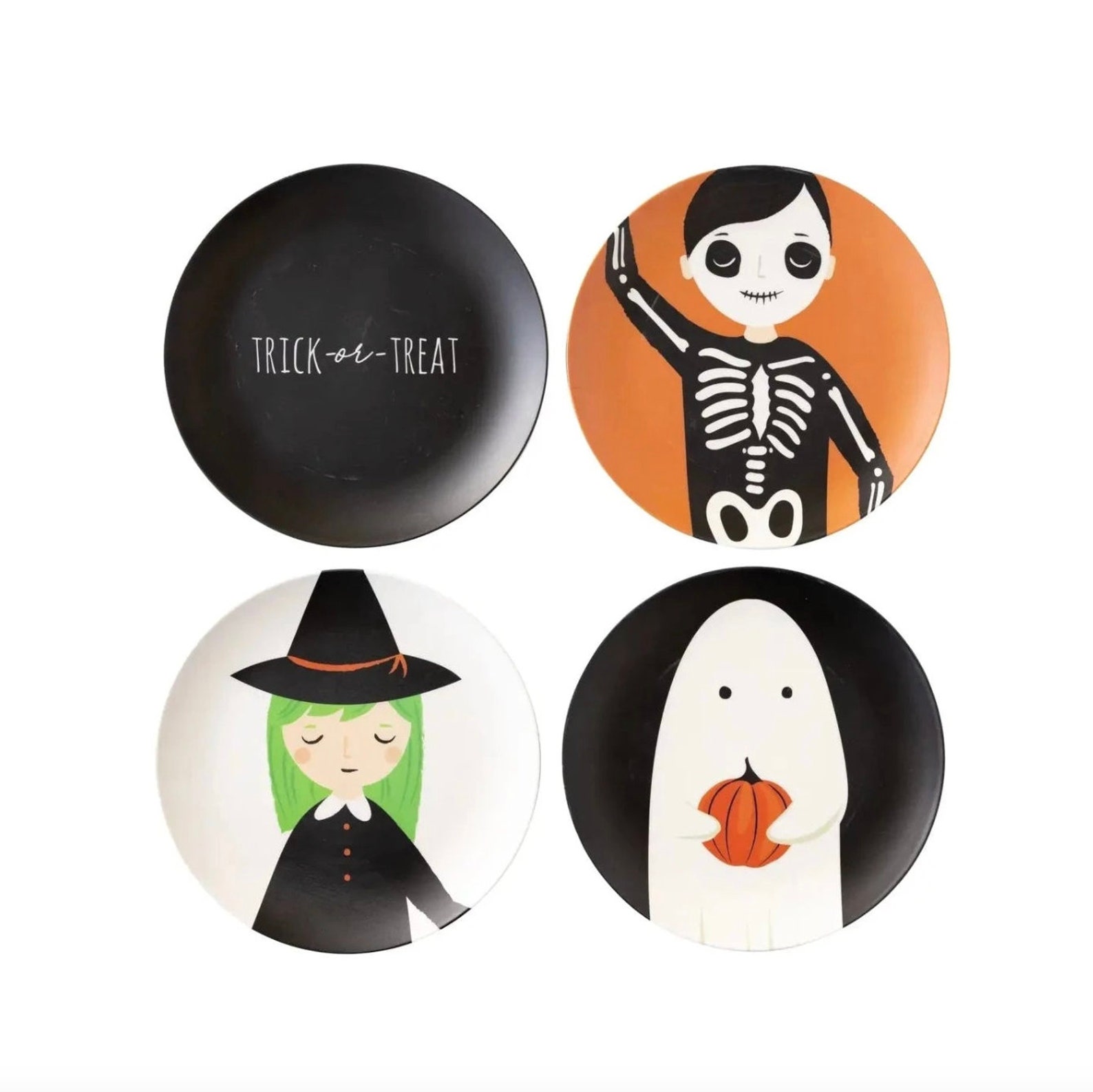 Trick or Treat Reusable Bamboo Plates, Halloween Plates, Melamine ...