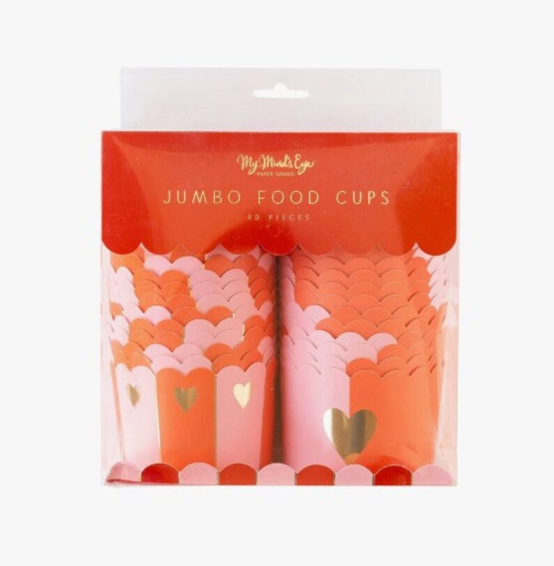 Red and Pink Half Heart Jumbo Food Cups 40ct, Valentines Day Decor ...