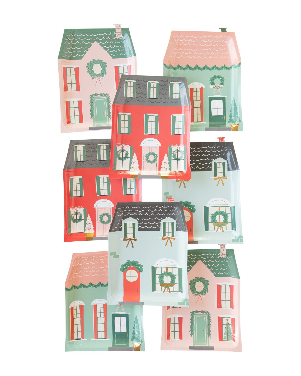 Village Christmas House Shaped Plates, Pink Christmas, Pastel Christmas ...