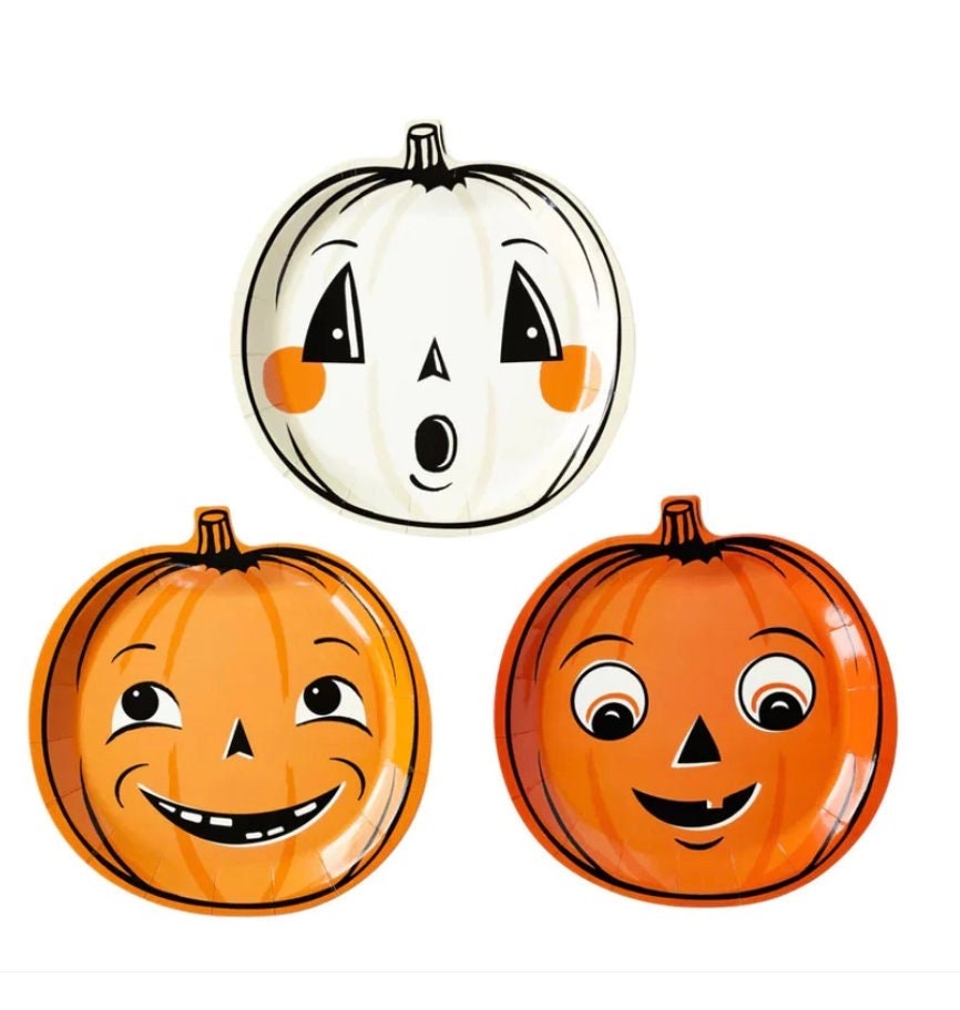 Vintage Halloween Pumpkin Shaped Plates, Halloween Plates, Paper Plates ...