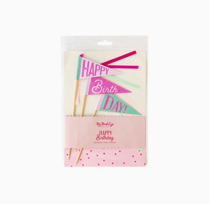 Pink Happy Birthday Pennant Cake Toppers, Happy Birthday Topper, Girl ...