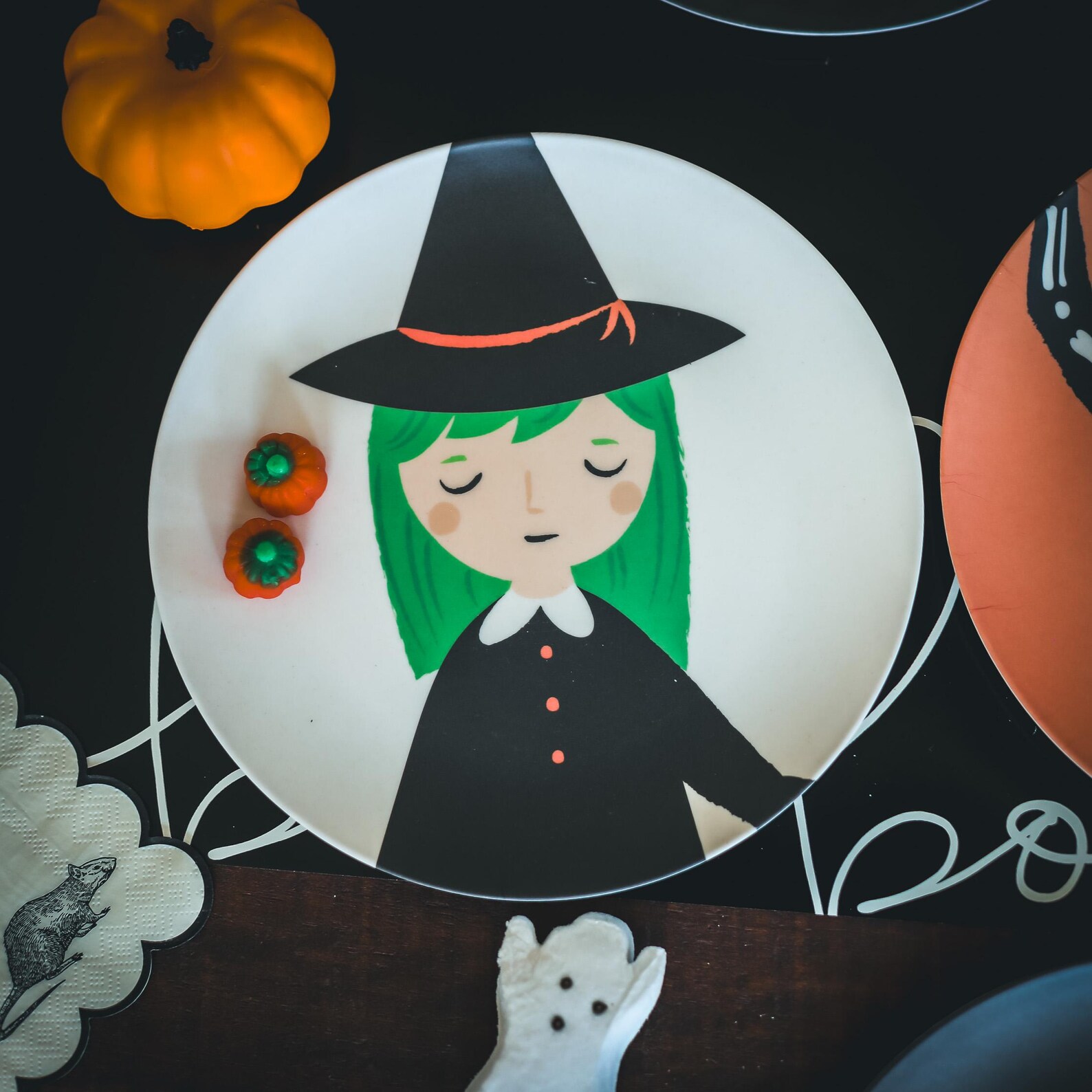 Trick or Treat Reusable Bamboo Plates, Halloween Plates, Melamine ...