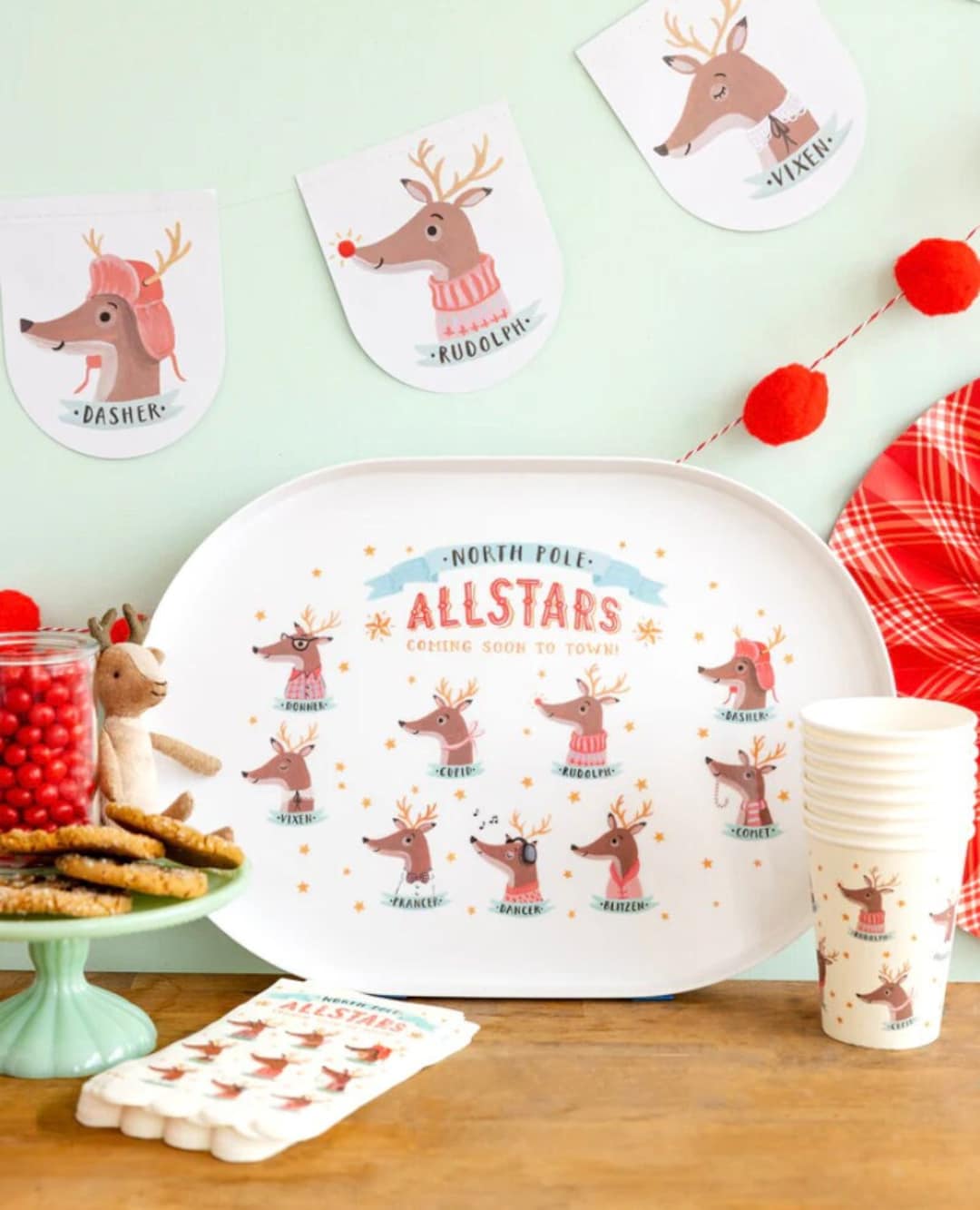 Rudolph + Reindeer Friends Holiday Banner, Christmas Decorative Banner ...