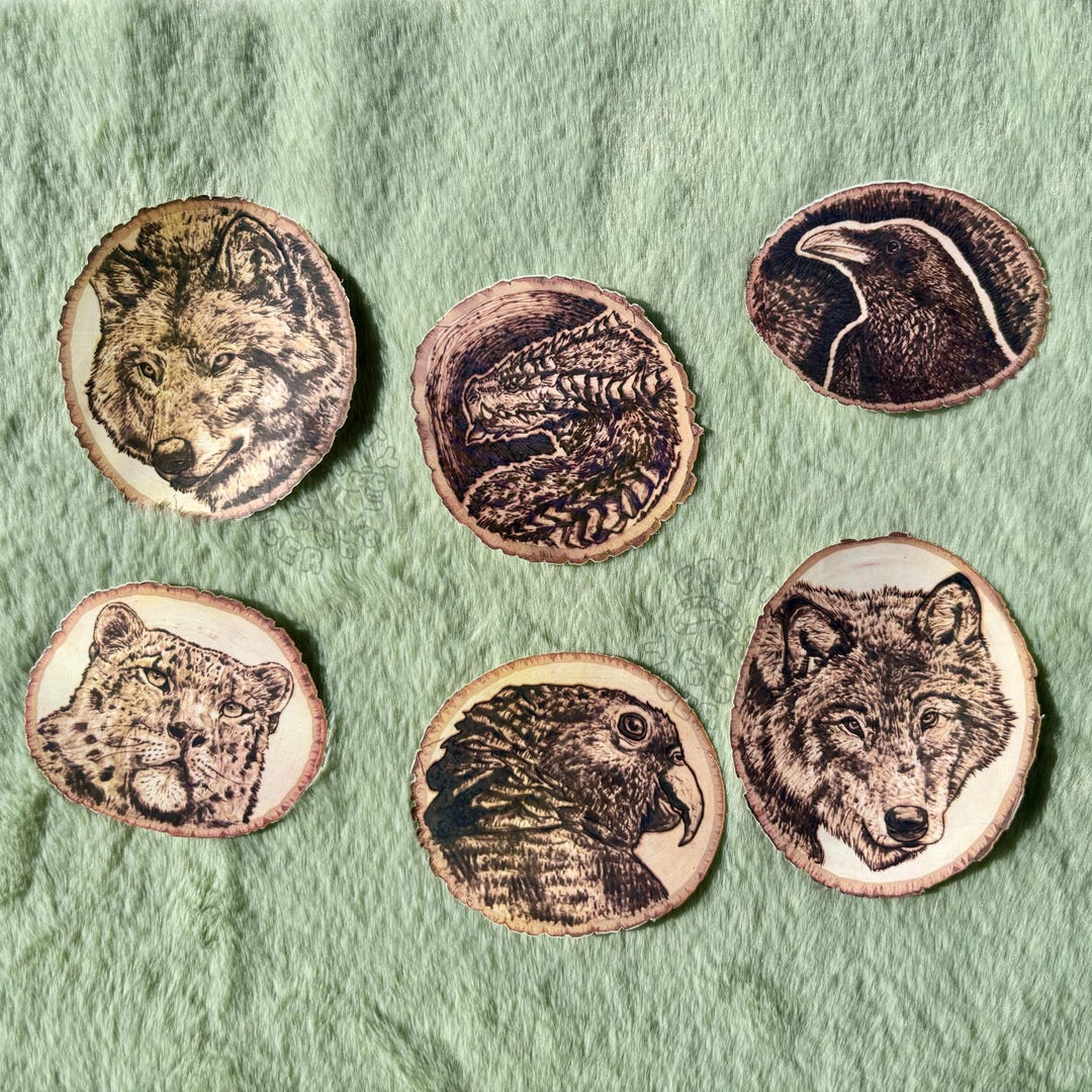 Woodburning Animal Stickers Snow Leopard, Wolves, Dragon, Parrot, and ...
