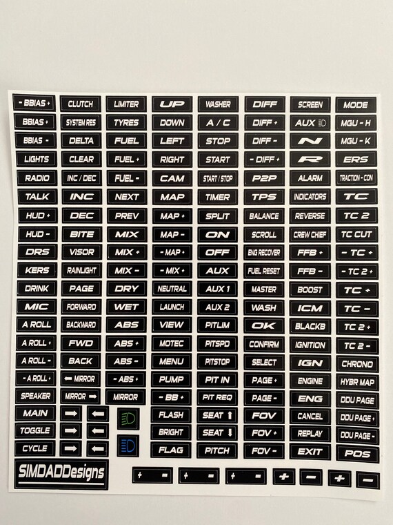 Simdaddesigns Simracing Buttonbox Sticker Sheet W/ Plus | Etsy