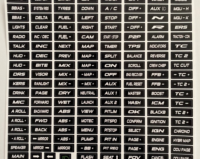 Simdaddesigns Simracing Buttonbox Sticker Sheet V1 Sheet 1 W/ Plus ...