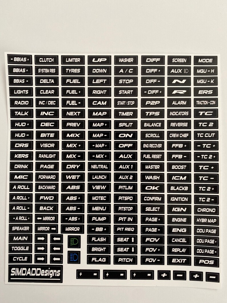 Simdaddesigns Simracing Buttonbox Sticker Sheet V1 Sheet 1 - Etsy
