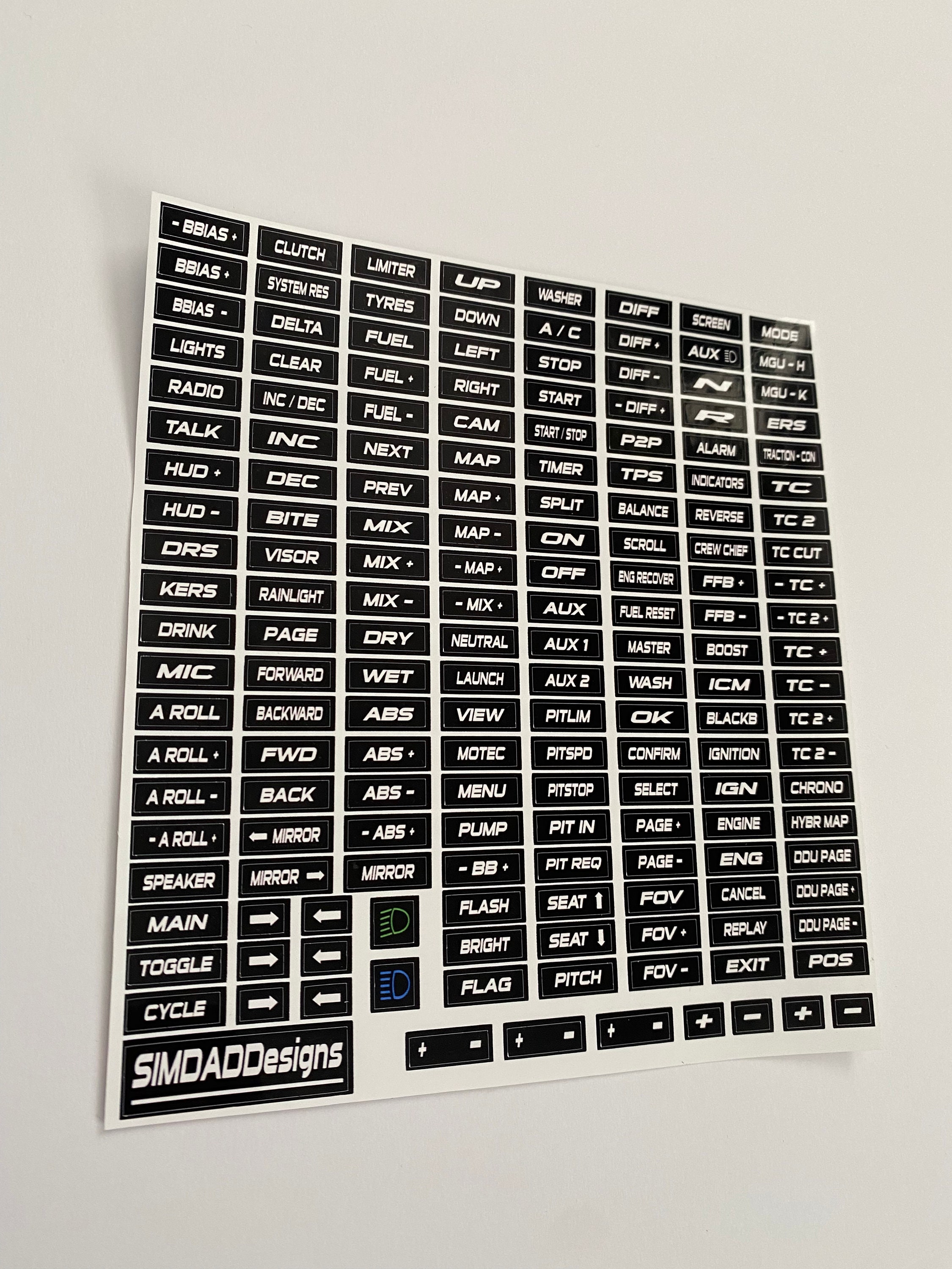 Simdaddesigns Simracing Buttonbox Sticker Sheet V1 Sheet 1 - Etsy