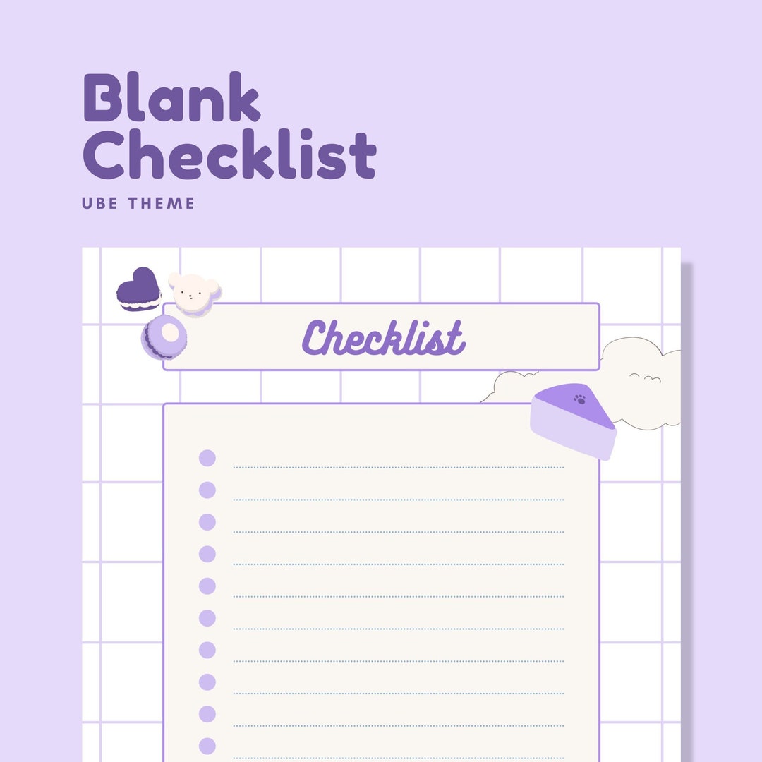 Ube Theme Checklist Template: Fillable, Printable (digital Download) - Etsy