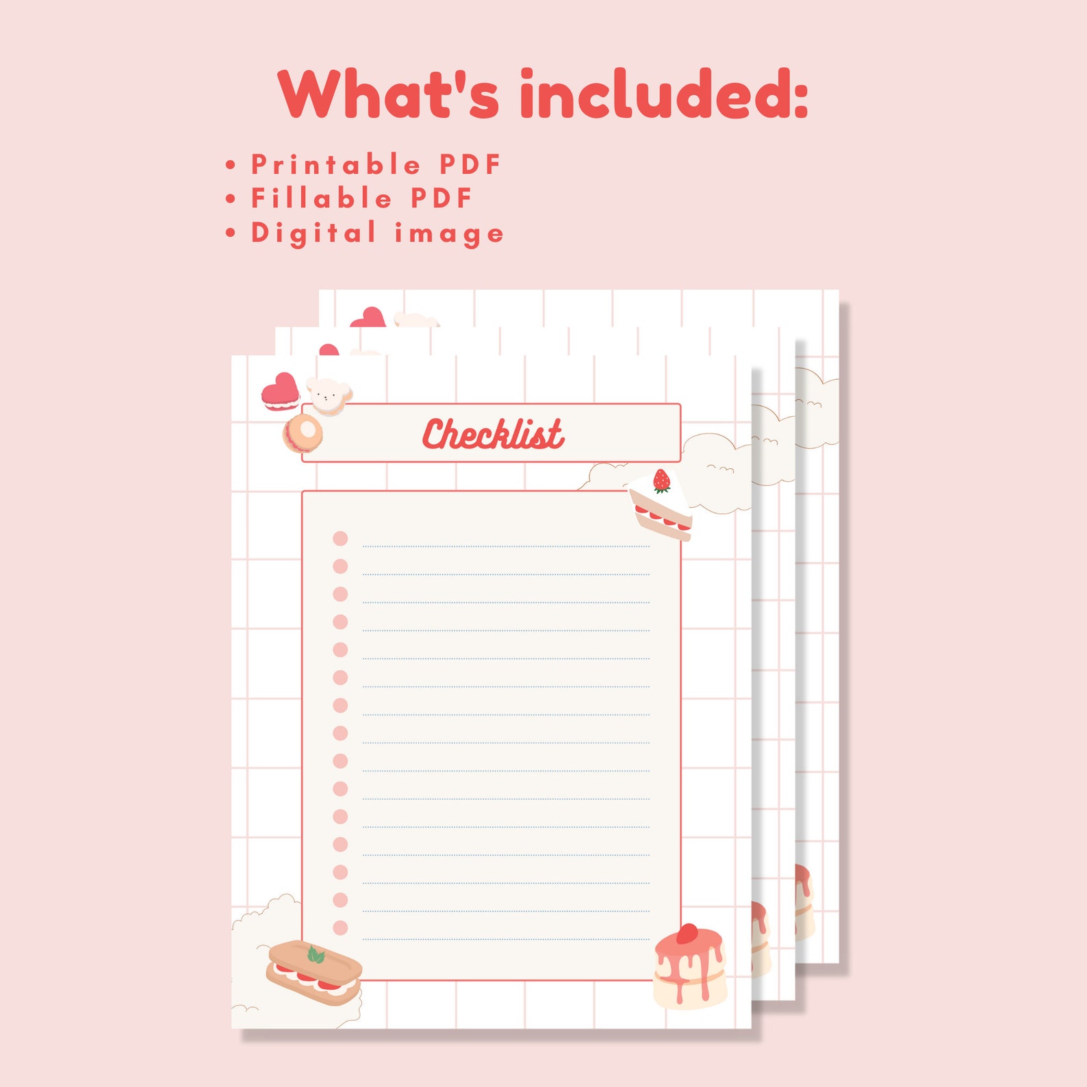Blank Checklist, Strawberry Theme, Digital Download, Fillable Form ...
