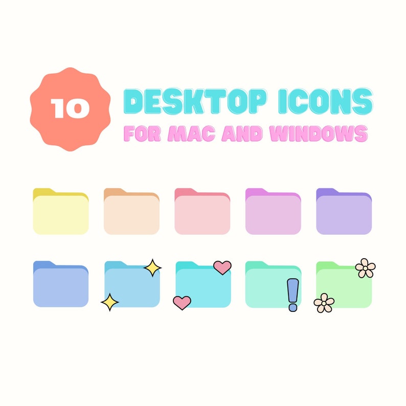 10 Pastel Desktop Icons, Folder Icons for Mac + Windows, Cute Cartoon ...