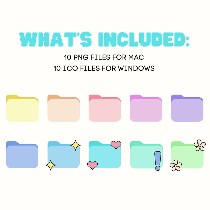 10 Pastel Desktop Icons, Folder Icons for Mac + Windows, Cute Cartoon ...