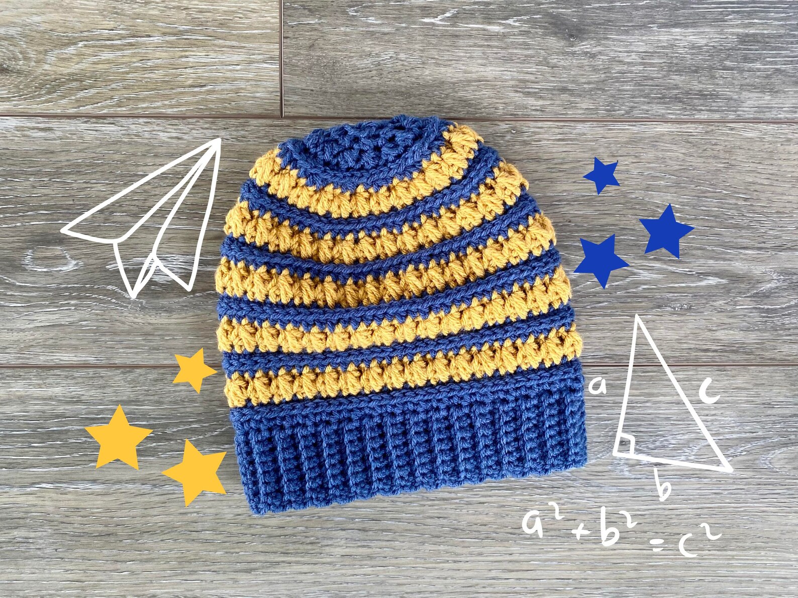Striped Beanie Blue & Yellow School Spirit Pom Pom Hat - Etsy