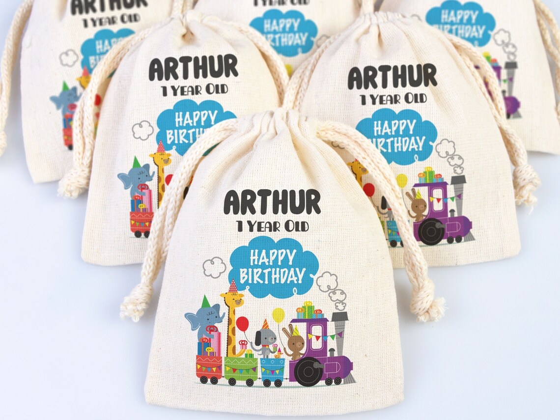 Personalized Birthday Favor Bags: Custom Name, Age, Cotton Goodie Bags ...