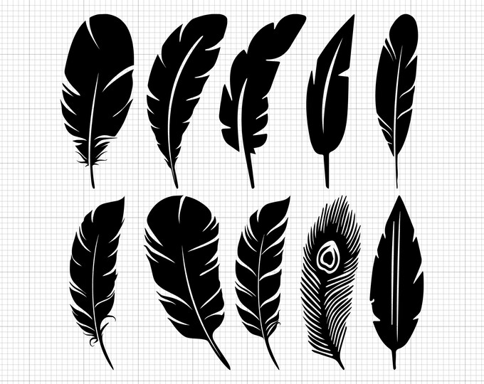 Feather SVG Bundle, Feather Clipart, 15 Feather Cut Files for Cricut ...