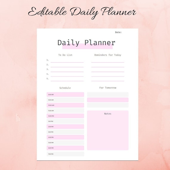 Editable Simple Daily Planner - Etsy