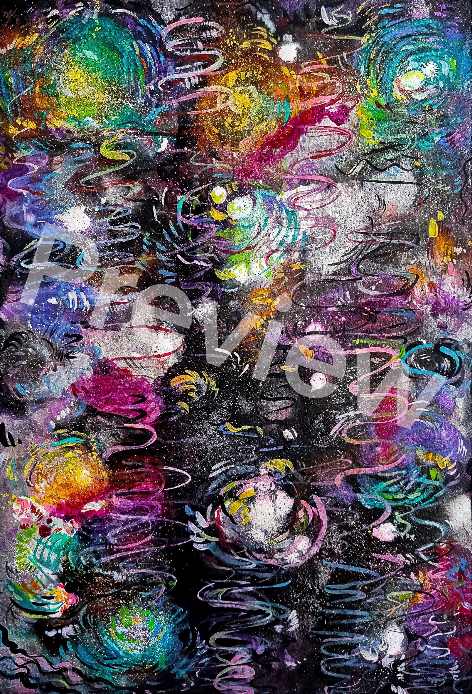 Abstract Painting Art ecstasy Black Ink and Rainbow - Etsy